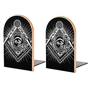 Freemasonry Masonic Masonry Wood Bookends for Shelves Non-Skid Office Book Organizer Stand 1 Pair for Decorative Bookshelf