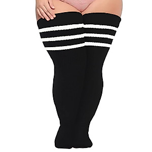 Plus Size Womens Thigh High Socks for Thick Thighs- Extra Long Striped Thick Over the Knee Socks- Leg Warmer Boot Socks