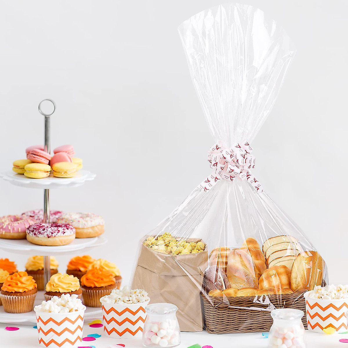 Awpeye Clear Basket Bags 20Pack Large Cellophane Gift Bags for Baskets Cellophane Wrap for Gift 2 Mil Thick (20"x20")