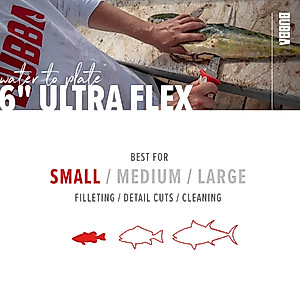 BUBBA 6 Inch Ultra Flex Tapered Fillet Knife with Non-Slip Grip Handle, 8Cr13MoV Stainless Steel Blade, Lanyard Hole and Synthetic Sheath for Fishing