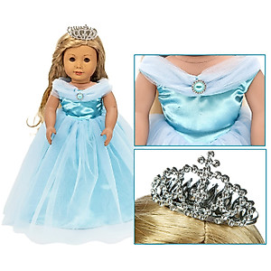 HWD Girls Doll Clothes and Accessories, Princess Costume, Wedding Dress, Party Gown Dress Fit 18 inch American Girl Dolls (Blue2)