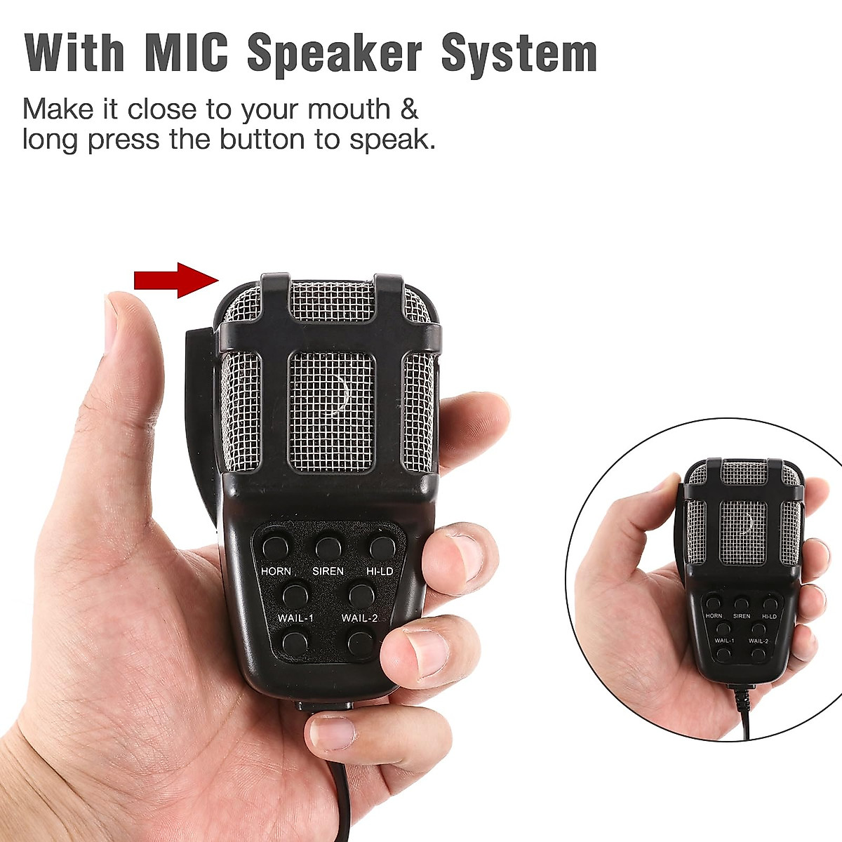 AUXMART Car Siren Horn 100W 7 Tone Sound Car Siren Vehicle Horn with Mic PA Speaker System Warning Siren Speaker Amplifier Horn Fit for Cars Vans Trucks Vehicle Motorcycles, 12V