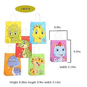 AHYCS Dinosaur Party Bags - 24Pcs Dinosaur Party Favor Bags, Candy Treat Bag for Dinosaur Party, Goody Gift Bags with Handle, Great for Party Decorations and Dinosaur Theme Birthday Party