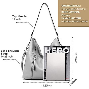 CLUCI Women Soft Genuine Leather Hobo Handbags Top Handle Tote Bag Large Fashion Crossbody Shoulder Bag Gray