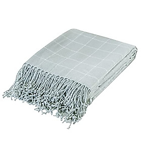 Bangya Acrylic Plaid Throw Blanket Vintage Fluffy with Decorative Fringe,Classic Home Throw Blanket,Decorative Classic Blanket,for Travel，Bed, Sofa, Couch,Office (50 in x 67 in, Grey)