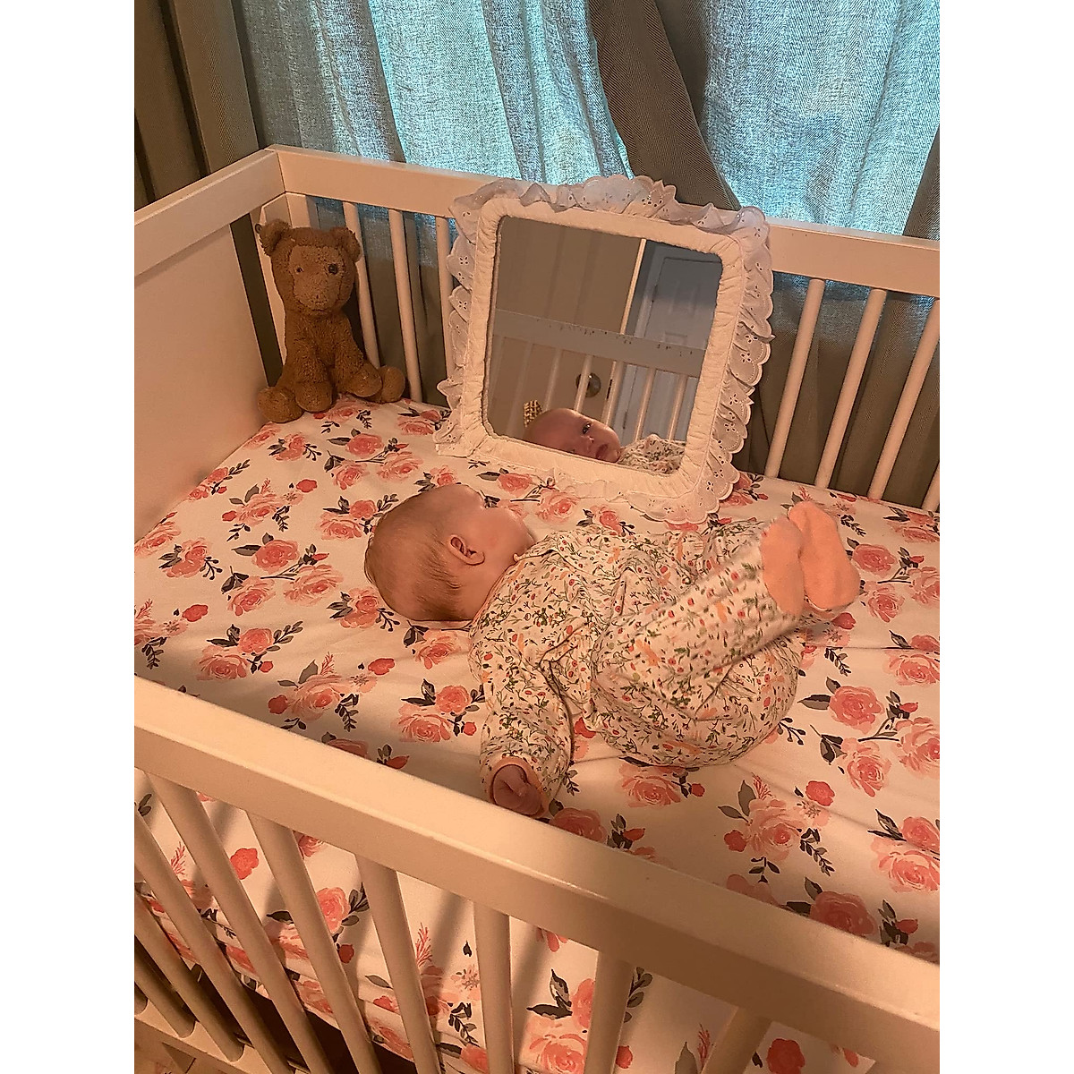 Cribby Baby Mirror for Crib and Bassinet for Infants and Newborns with Shatterproof, Unbreakable Acrylic and Full Quilted Cover, Interior Side Mounting, No Glass for Safe Early Learning Use