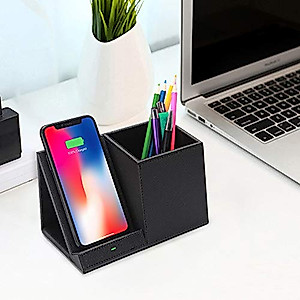 COSOOS Fast Wireless Charger with Desk Organizer, Desk Phone Charger Compatible with 13/13 Pro/13 Pro Max/13 Mini/SE /12/11/XS/8 Plus, Galaxy S21/S20+/S10/Note 10/Note 9/(No AC Adapter)