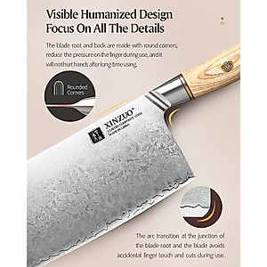 XINZUO 7.5 Inch Cleaver Knife,Composite Steel Chinese Chef Knife,Professional Butcher Knife 3 Layers Clad Steel,Sharp Kitchen Meat Vegetable Knife Stainless Steel Cooking Knife-Pakkawood Handle