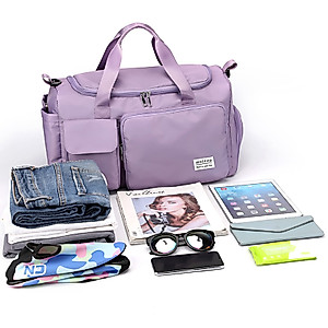 ZHIERNA Travel Duffle Bag With Shoes Compartment, Sports Gym Bag Weekender Bags for Women(Black)