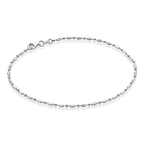 Miabella 925 Sterling Silver Diamond-Cut Oval and Round Bead Ball Chain Anklet Ankle Bracelet for Women, Made in Italy (sterling-silver, Length 9 Inches (X-Small))