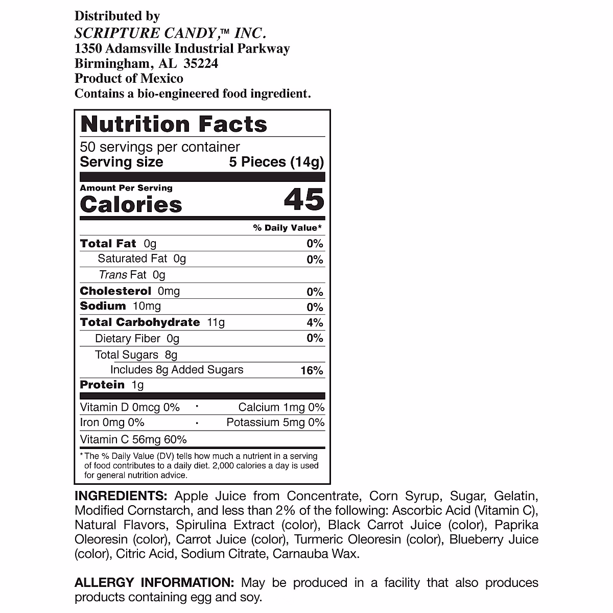 Scripture Candy, Fruit of the Spirit Gummy Snacks Clear Jumbo Bag, 50 Count