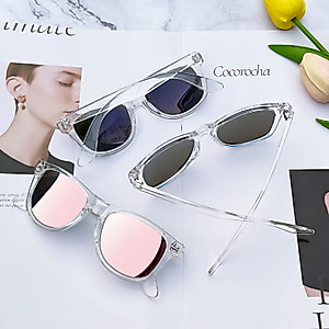 Joopin Oversized Square Sunglasses Polarized Sun Glasses UV400 Clear Frame Shades for Women Men Trendy Mirrored Sunnies (Pink + Blue + Purple)