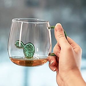 Dreamstall Cactus Cup Coffee & Tea Mug Cute Succulent Borosilicate Glass Cup with Handle 3D Shape 16 oz Plant Lover Gift (Saguaro)