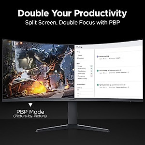 KOORUI 34-inch Ultrawide Curved WQHD 3440×1440 Gaming Monitor, 165Hz 144Hz Curved 1000R- PIP/PBP, 1ms with DisplayHDR 400, DCI-P3 90% Color Gamut, FreeSync Premium, HDMI/DisplayPort, 34E6UC