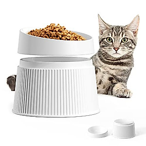 uahpet Elevated Cat Food Bowl Super Widen Raised Cat Food Dishes for Protecting Spine, Reliefing Whisker Fatigue, Anti-Vomiting 17° Tilted Pet Feeding Bowls with Silicone Mat for Indoor Cats