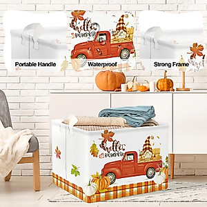 Clastyle Pumpkin Gift Fall Basket Empty Foldable Clothes Toy Bin Thanksgiving Storage Basket Large Gnome Truck Book Shelf Basket Rectangular Orange Bull Plaid Harvest Basket