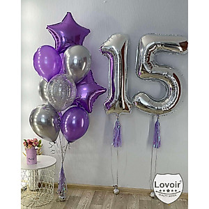 Lovoir 40 Inch Silver 51 Number Balloon 15 Large Size Jumbo Digit Mylar Foil Helium Silver Balloons for 15th 51st Birthday Party Celebration Decorations Graduations Anniversary Supplies