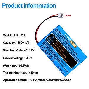 PowerTrust 1800mAh LIP1522 Battery Compatible with Sony PS4 Dual Shock 4 Controller CUH-ZCT1E CUH-ZCT1U Wireless Controller 2015 (Big Plug)