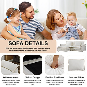 OQQOEE 85.8" Modular Sectional Sofa Oversized Comfy Loveseat L Shaped Sofa Couches with Chaise/Ottoman/Pillows for Living Room,Apartment,Office (White)