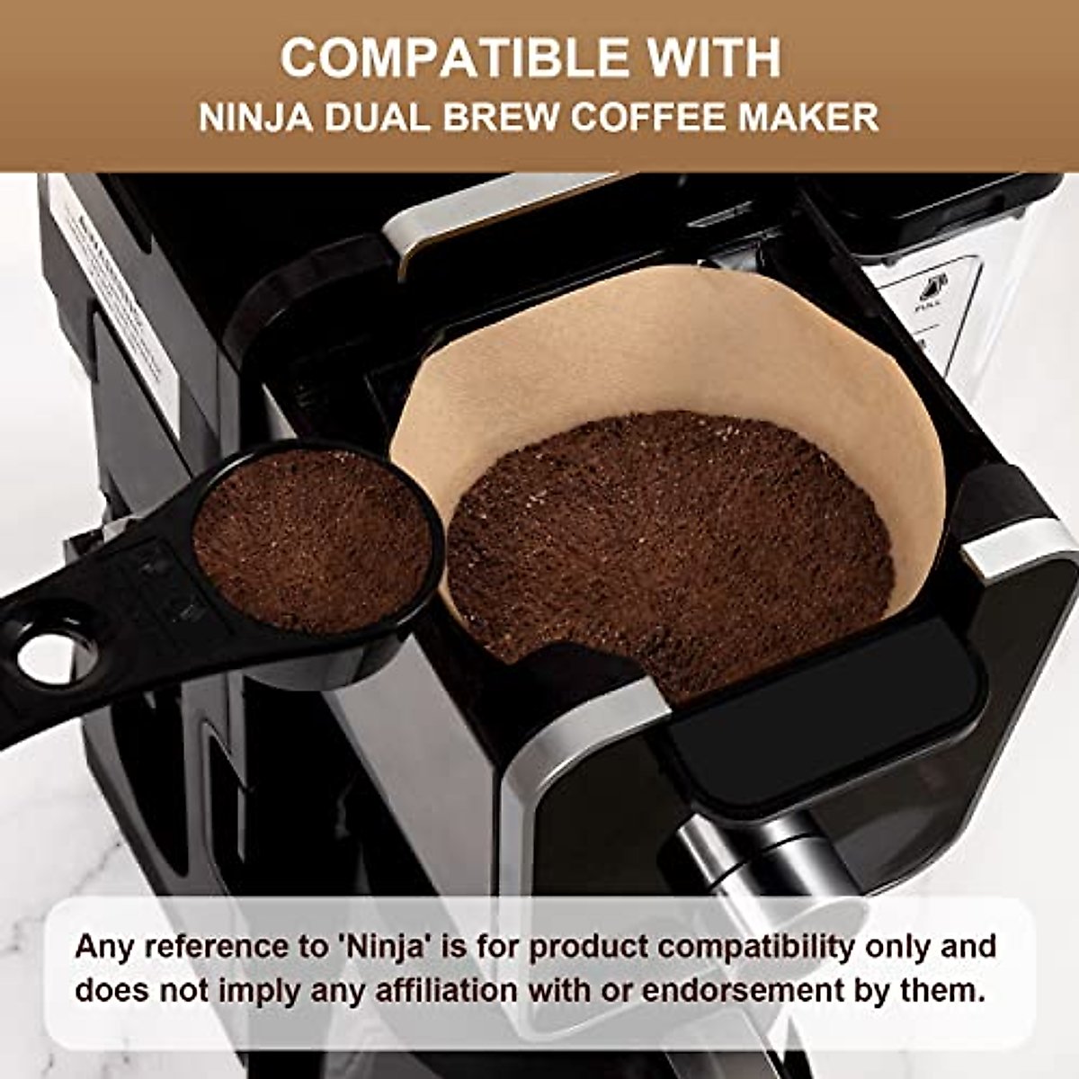 Disposable Coffee Paper Filters for Ninja Dual Brew Coffee Maker, 100 Pcs #4 Cone Replacement Filter Compatible with Ninja DualBrew Pro CFP301 CFP201 Coffee Maker Ninja Coffee Filter