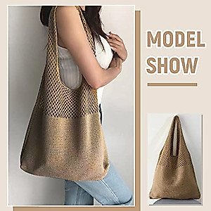 LUI SUI Crochet Mesh Tote Bag Retro Summer Hobo Bag for Women Flower Knitted Shoulder Bags Casual Beach Purse