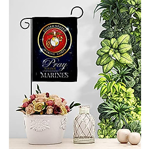 Breeze Decor Pray United Garden Flag Set with Stand Armed Forces Marine Corps USMC Semper Fi State American Military Veteran Retire Official House Yard Gift Double-Sided, Made in USA