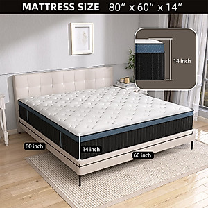 VERHOPE Queen Size Mattress,14 inch Queen Mattresses in a Box,Motion Isolation with Individual Pocket Springs,Medium Firm CertiPUR-US Memory Foam Hybrid Mattress,Edge Support