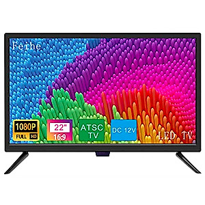 Feihe 22 Inch TV, FHD LED Flat Screen TV 1920 x 1080p IPS Display w/Digital Dual Tuners ATSC/HDMI/VGA/AV/USB, 12 Volt RV TV Built in Dual Speakers Suitable for Kitchen/RV/Caravan and Boat