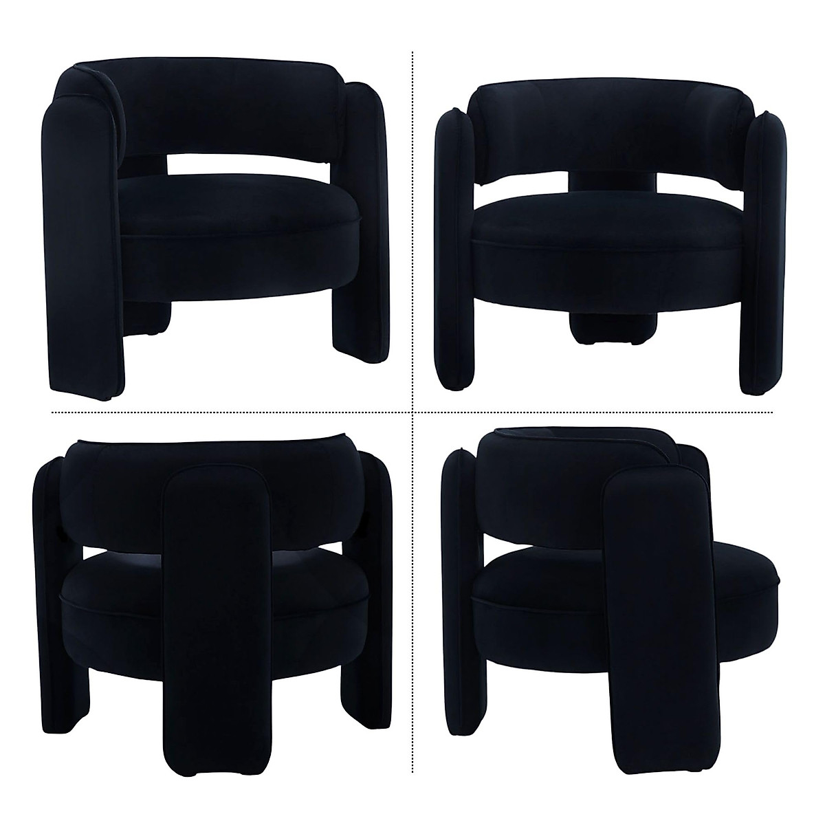 HNY Mid Century Modern Velvet Barrel Accent Chairs Set of 2 Clearance, Comfy Round Upholstered Armchairs with Open Back, Side Club Lounge Arm Chairs for Living Room, Bedroom, Small Spaces, Black