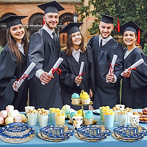 GWHOLE Grad Party Plates and Napkins, Class of 2024 Plates and Napkins, Blue Paper Plates, Graduation Paper Products for Backyard Graduation Party, Serve 24