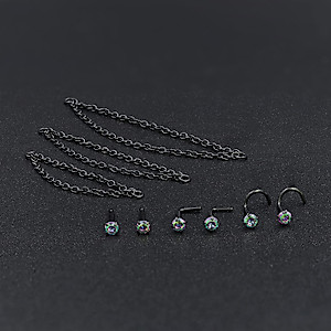 Nose Piercing Chain Across Nose Nostril Jewelry with Cubic Zirconia Nose Ring for Women Men Stainless Steel High Nostril Bridge Nose Cartilage Chain