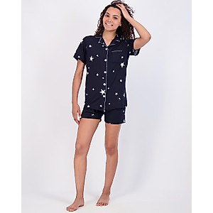 Real Essentials 2 Pack: Women's Plus Size Just My Short Sleeve Button Up Pajama Set Summer PJ Soft Cute Ladies Sleep Wear Night Lounge Notch Collar Top Shorts Pajamas Satin Pyjama Sets- Set 4, 2X