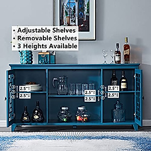 IINE'a 60 Inch Buffet Cabinet with Storage, Sideboard Buffet Cabinet, Accent Storage Cabinet, Buffet Table with 2 Doors and Adjustable Shelf for Entryway Kitchen Dining Room Living Room, Blue
