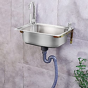 Kitchen sinks,wall mounted stainless steel sink,bar sink,304 stainless steel kitchen sink single bowl Suitable for hotel, outdoor, restaurant, kitchen, garage, laundry room (Size : 58 * 43cm)