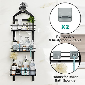 ODesign Shower Caddy Organizer Over Head Anti-Swing Hanging Bathroom Shelves Basket Rack Rustproof (Black, 11.9" x 4.84" x 36.2")