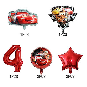 7PCS Cars Lightning McQueen Foil Balloons for Kids 3rd Birthday Baby Shower Race Car Theme Party Decorations (Cars 4th Birthday)