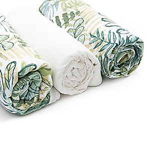 South Shore Dreamit 3-Piece Muslin Baby Bedding Set White and Green, Bohemian Harmony