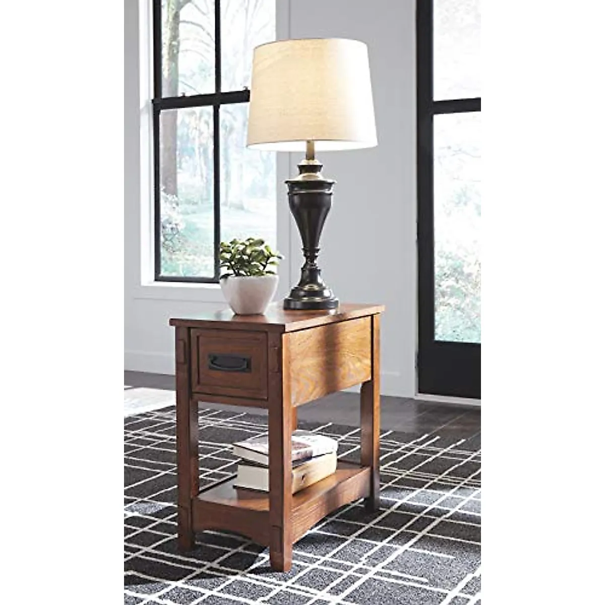Signature Design by Ashley Breegin New Traditional Wooden Chair Side End Table with 1 Drawer and 1 Fixed Shelf, Brown