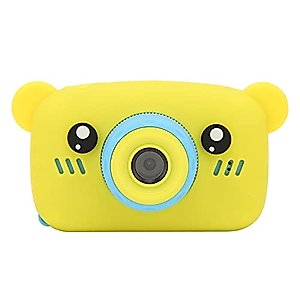 Kids Cartoon Camera, Front and Rear Dual Cameras Kids Camera Eco Friendly Multiple Fun Photo Frames ABS for Outdoor for 3‑10 Years Old Kids (Yellow)