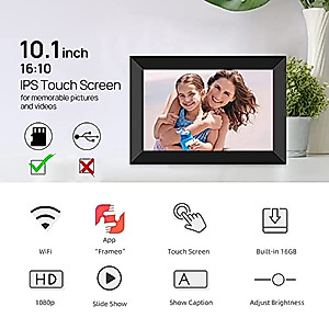 FRAMEO Smart Digital Picture Frame WiFi Cloud 10.1 Inch HD 1280x800 IPS Touch Screen Digital Frame with 16GB Storage Easy Setup to Share Photos or Video via Frameo APP Auto-Rotate Wall Mountable Black