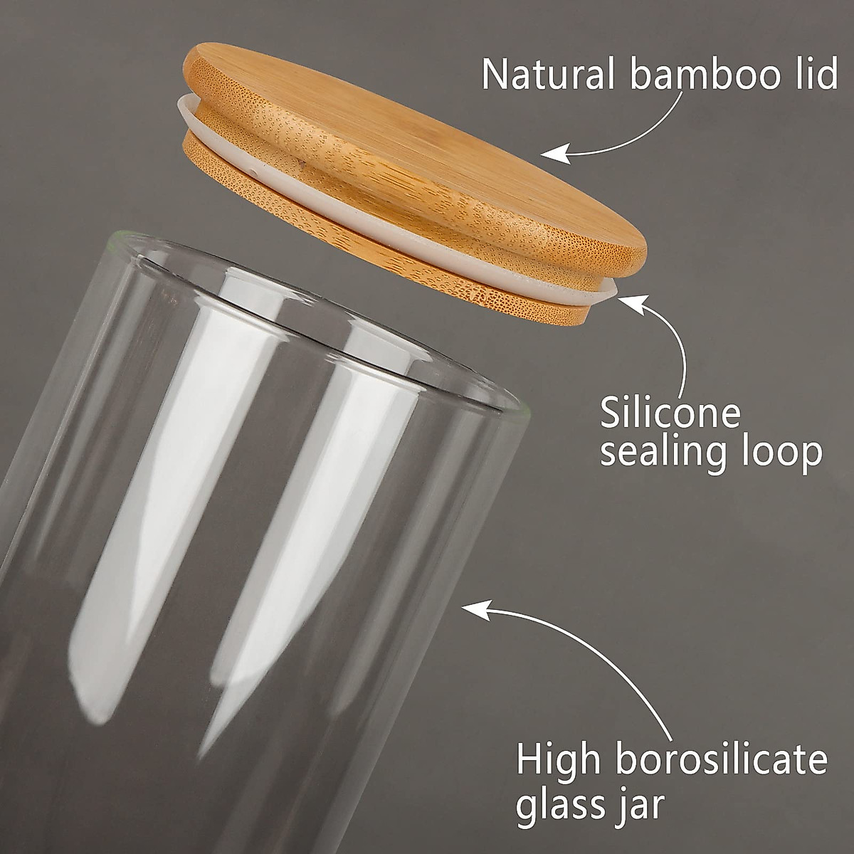 UrSpeedtekLive Glass Storage Jars with Airtight Bamboo Lids, Set of 5 Food Storage Jars with Wood Lids, Glass Kitchen Canisters, Clear Container for Coffee, Dry Goods, Cookie, Candy, Tea, Pasta