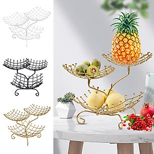 DYRABREST 3-Tier Fruit Basket Fruit Bowl Stand Fruit Cake Tray Plate 3 Tier Storage Rack Fruit Vegetable Bowl Desserts Candy Buffet Plate Serving Tray fo Family Dinner Birthday Party Wedding (Gold)