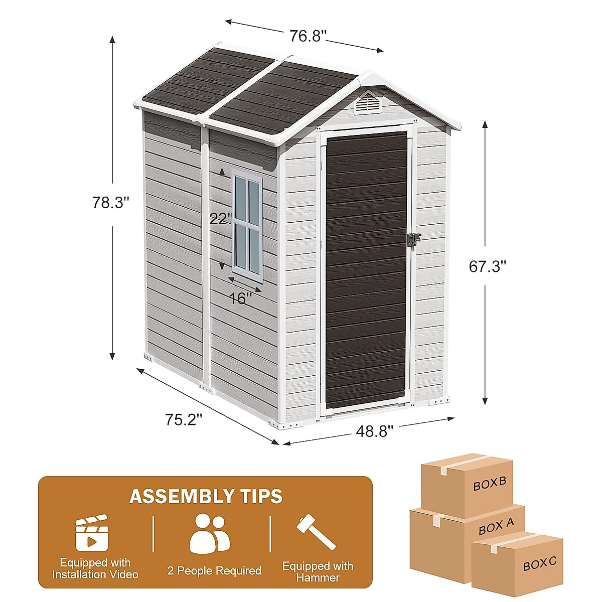 WACASA Storage Shed 4X6 FT,Resin Outdoor Storage Shed with Floor & Lockable Door, All Weather Plastic Lean to Shed with Window and Vent, Garden Tool Shed for Bike,Toy,Lawnmower (Grey)