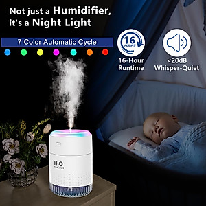 Colorful Mini Humidifier, USB Rechargeable Humidifier, 4 Modes Super Quiet, Humidifiers For Bedroom,Suitable For Travel Office Family-White