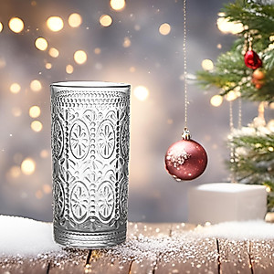 Drinking Glasses Set of 4-14oz Green Glass Water Cups for Christmas Dinner Tableware - Exqusite Highball Glasses fits Hotel, Restaurant, Farmhouse - Dishwasher Safe