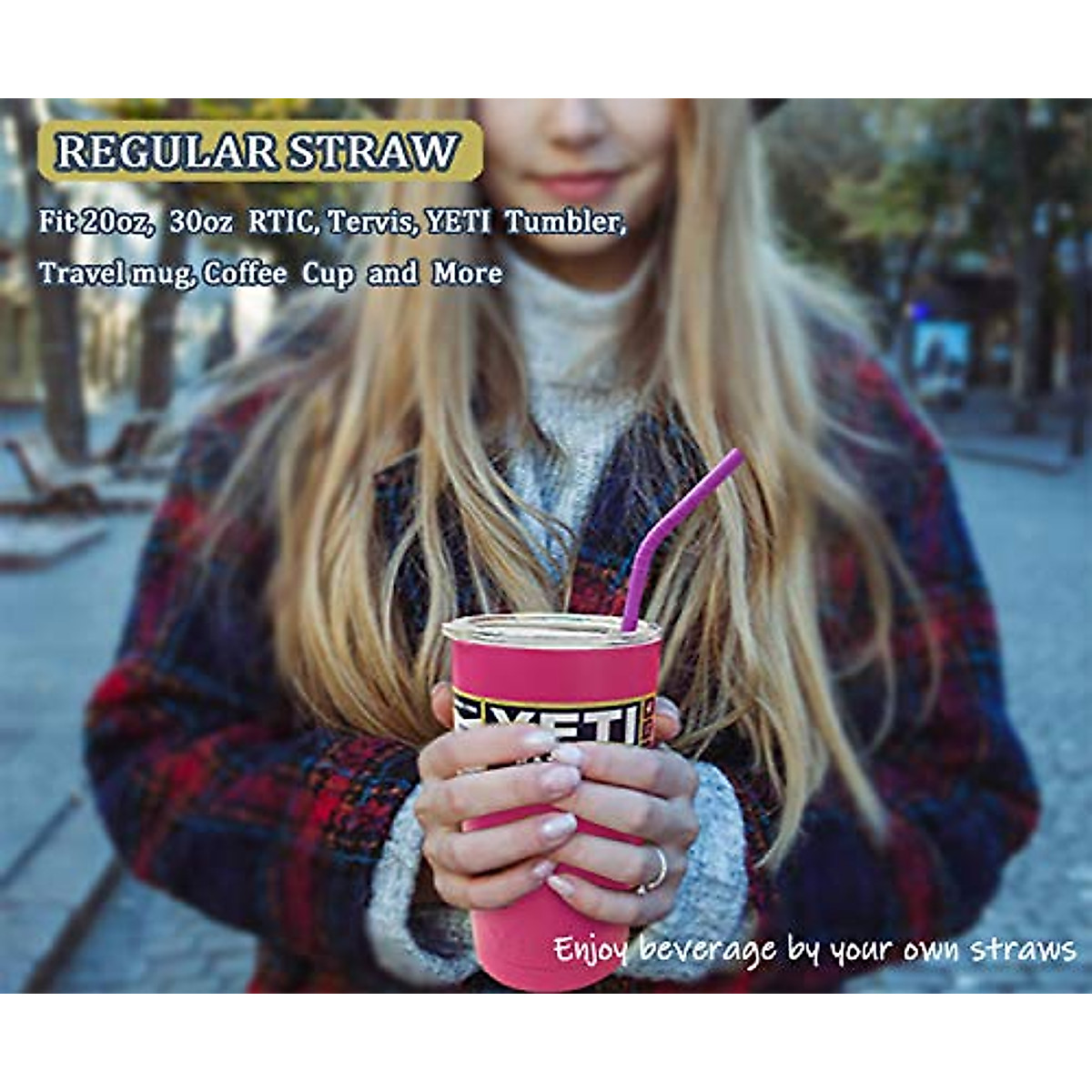 Walfos Reusable Silicone Straws - 2 Size Flexible Drinking Bendy Straws for Smoothies/20 & 30 oz Tumblers, Yeti/Rtic, BPA Free (4 Wide Straws + 4 Regular Straws + 2 Cleaning Brushes + 1 Storage Pouch）