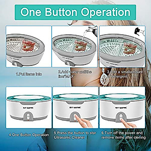 Ultrasonic Cleaner,450ml Ultrasonic Dental Cleaner with Special Denture Tray&Handle,40kHz Ultrasonic Jewelry Cleaner with 5min Auto Shut-Off for Denture Jewelry Necklaces Rings Glasses Watches