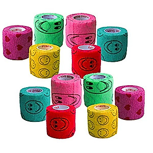 Prairie Horse Supply 2 Inch Vet Wrap Tape Bulk (Assorted Patterns) (Pack of 12) Self Adhesive Adherent Adhering Flex Bandage Grip Roll Dog Cat