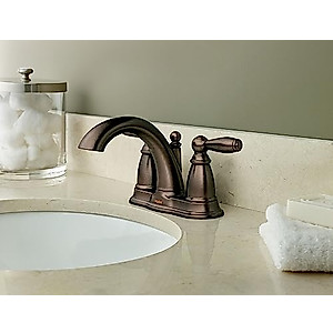 Moen Brantford Oil Rubbed Bronze Two-Handle Low Arc Centerset Bathroom Faucet with Drain Assembly, Bathroom Faucets for Sink 3-hole, 4-inch Wide Standard Setup, 6610ORB, 0.5