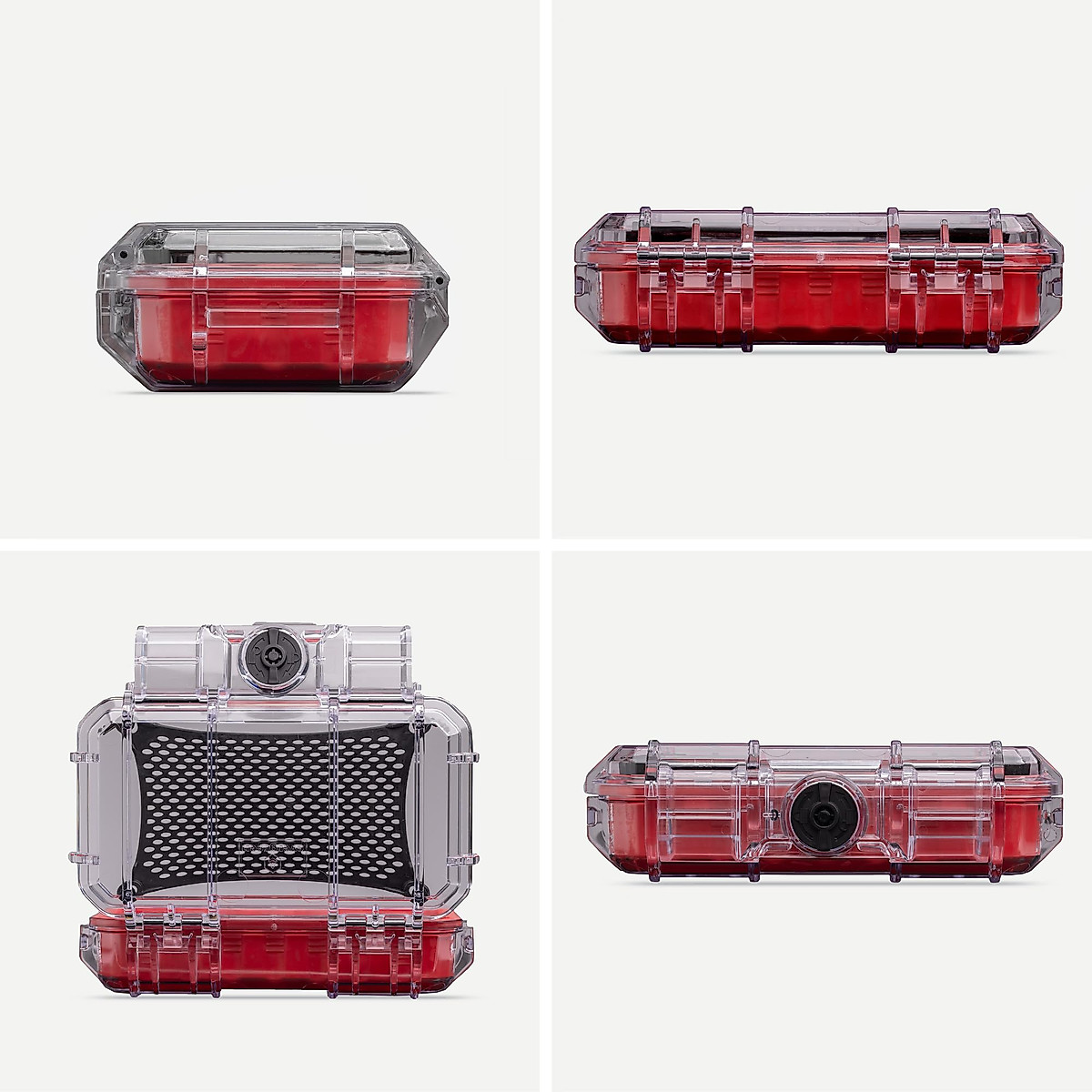 Evergreen 56 Clear Waterproof Dry Box Protective Case Colored Rubber Insert - Travel Safe/MilSpec/USA Made - Tackle Organization of Cameras, Phones, Camping, Fishing, Travel, Water Sports (Red)